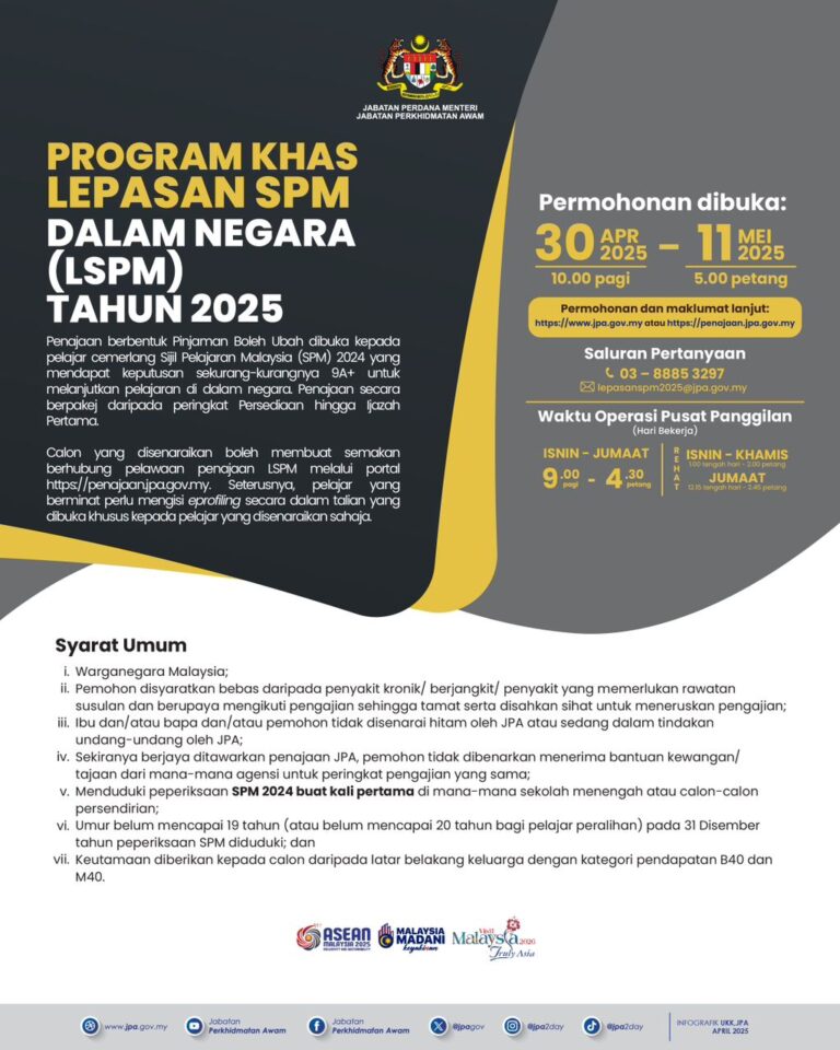 Biasiswa JPA – Program Khas Lepasan Sijil Pelajaran Malaysia Dalam Negara (LSPM) | Tawaran ...